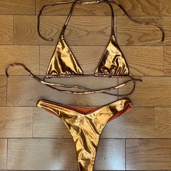 Swim | Shiny Gold Bikini Set | Poshmark